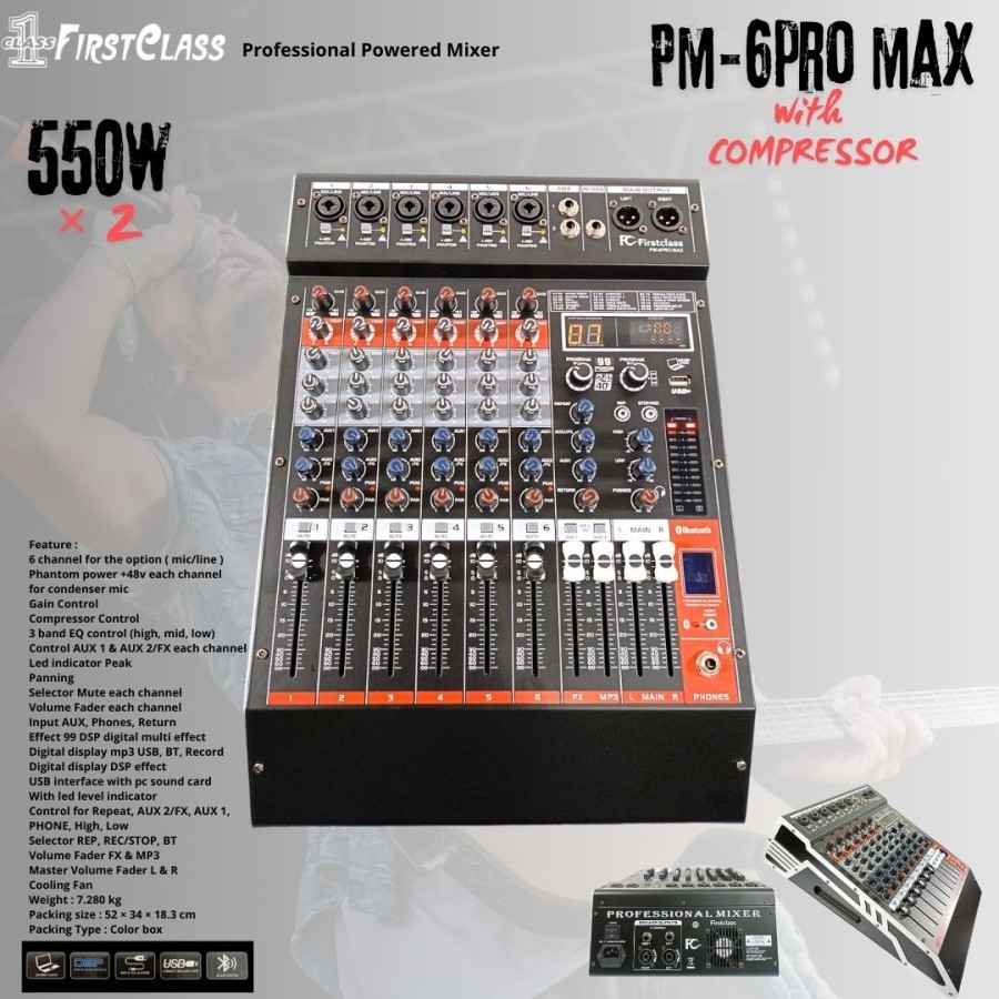 Jual Professional Power Mixer 6 Channel With Compressor Firstclass PM 6PRO MAX | Power Mixer ...