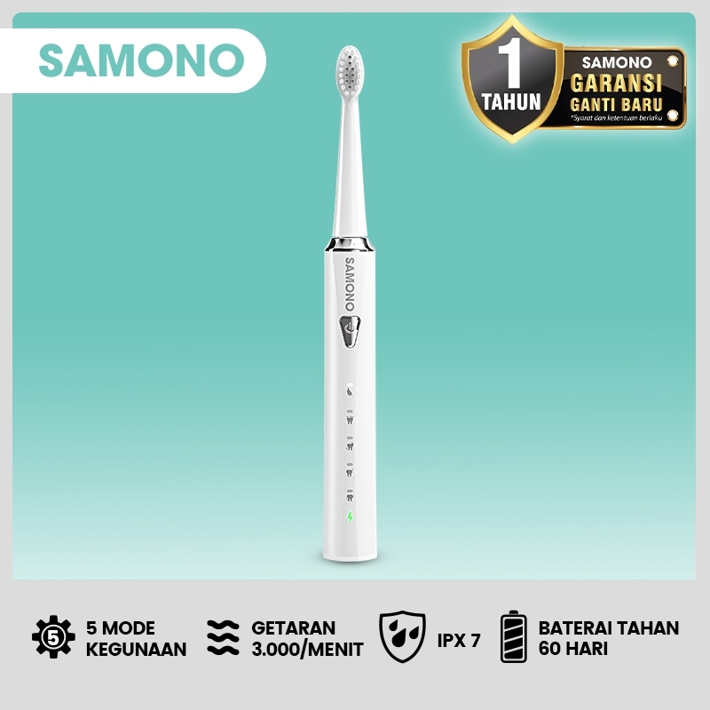 Jual SAMONO Sikat Gigi Elektrik SW-ET01 5 Mode Penggunaan Baterai Tahan 60 Hari Gratis 3 Kepala ...