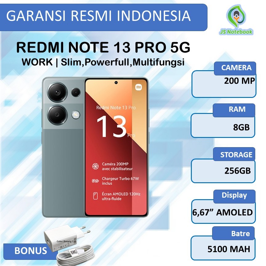 Jual XIAOMI REDMI NOTE 13 PRO 5G 8GB 256GB (BOX CHA+CAS) | Shopee Indonesia