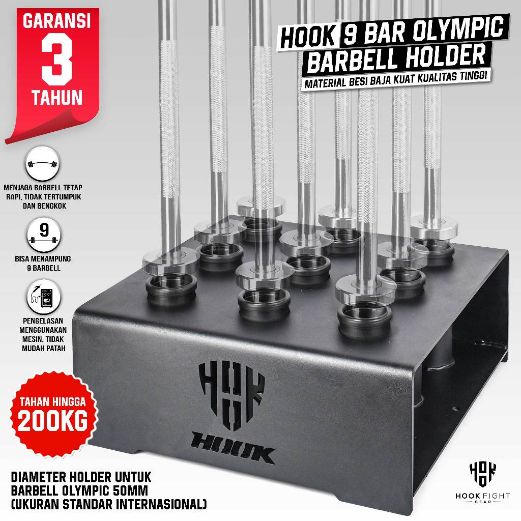 Jual Rak Barbel Besi Hook 9 Bar Olympic Barbell Holder Rack Tempat ...
