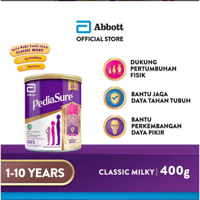 Jual PediaSure Triplesure Susu Formula Pertumbuhan Anak Classic Milky 400 g exp 2025 ma | Shopee ...