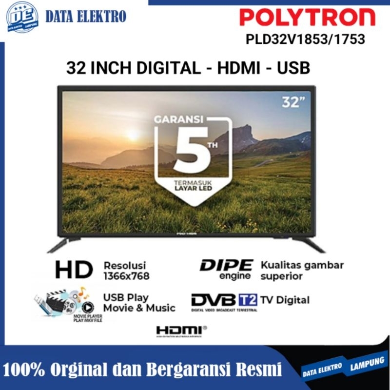 Jual Polytron LED TV 32 inch Digital HD - PLD 32V1853 - Garansi Resmi 5 Tahun | Shopee Indonesia