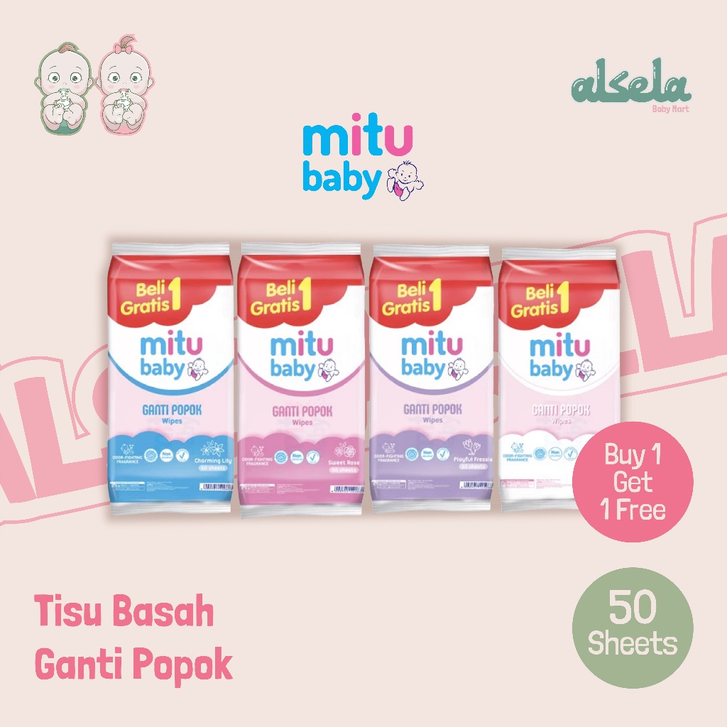 Jual Mitu Baby Wipes Tisu Basah Ganti Popok 50 Sheets (Beli 1 Gratis 1 ...