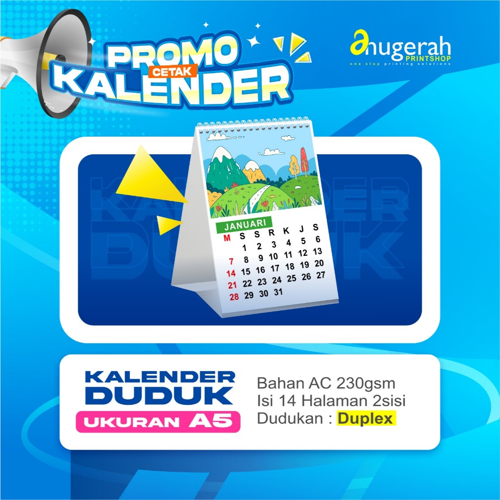 Jual Cetak Kalender Duduk / Meja Tahun Baru Ukuran A5 7 LBR Duplex ...