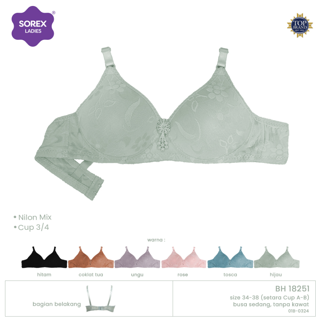 Jual Sorex Bra Tanpa Kawat Busa Kait 2 Setara Cup A-B Cup 3/4 Nilon Mix ...