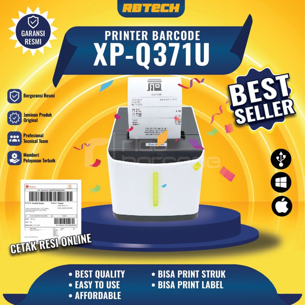 Jual Printer Barcode Label Struk Kasir Thermal Xprinter XP-371Q 80mm ...