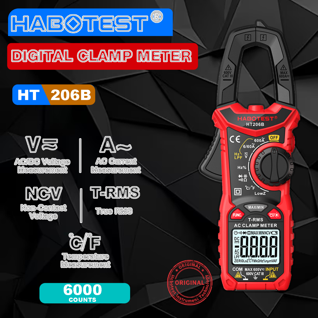 Jual HABOTEST HT206B Tang Ampere Meteran Klem 600V AC 6000 Multimeter ...