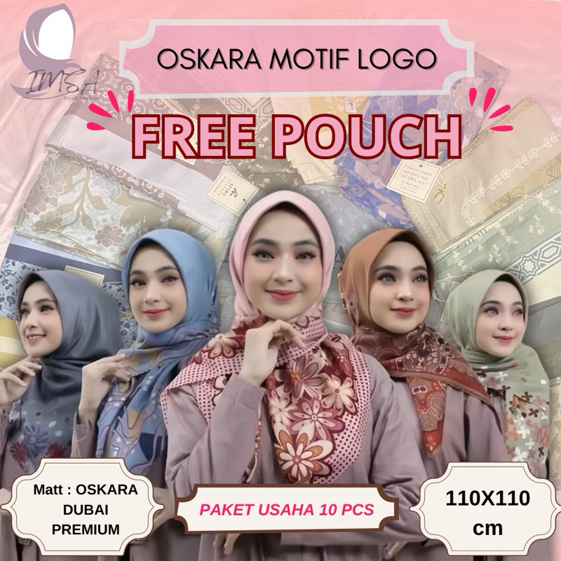 Jual [PAKET USAHA 10 HIJAB ] HIJAB OSKARA MOTIF PLAT LOGO POUCH VOAL ...