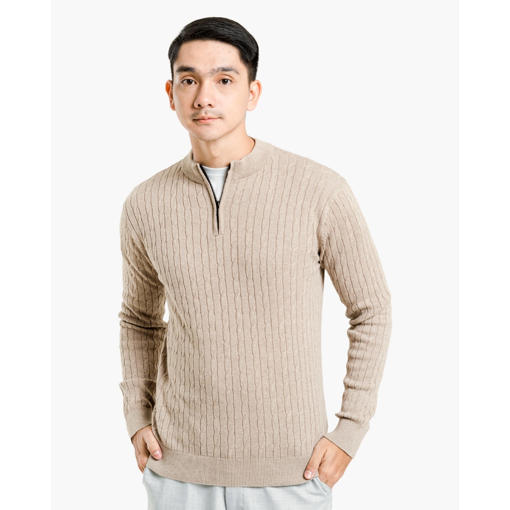 Jual Gomuda Sweater Rajut Pria Cable Quarter Zip Neck Knitwear - Choco ...