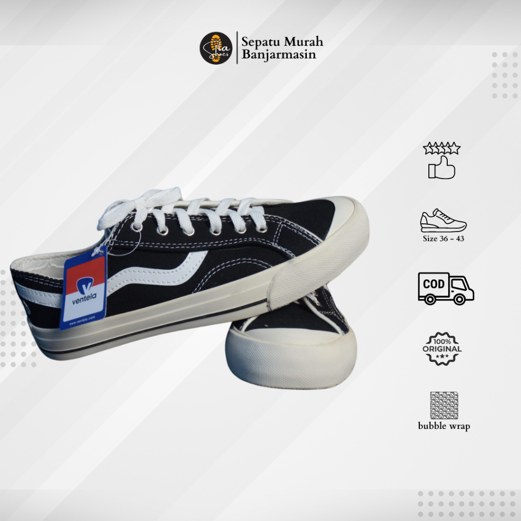 Jual Sepatu Ventela Public Low Natural Hitam Putih Untuk Pria dan Wanita, Cocok Buat Sekolah ...