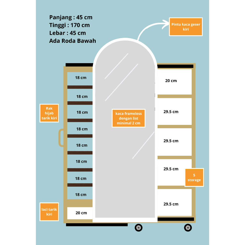 Jual Adapta- Standing Mirror 2in1 Hijab & Tas Kaca Atas Oval Frameless ...