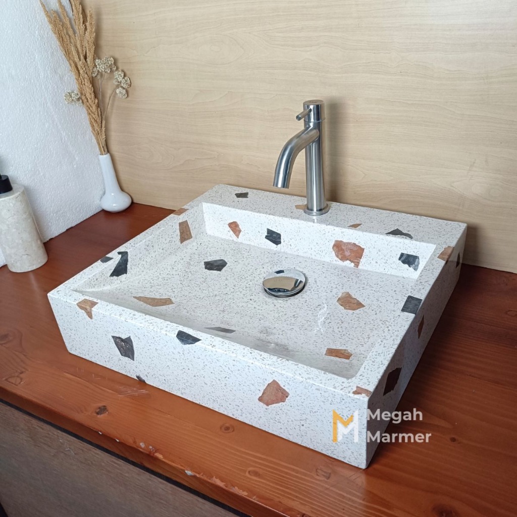 Jual Megah Marmer | Wastafel Terazzo Square + Lubang Fosit Ukuran 45cm ...