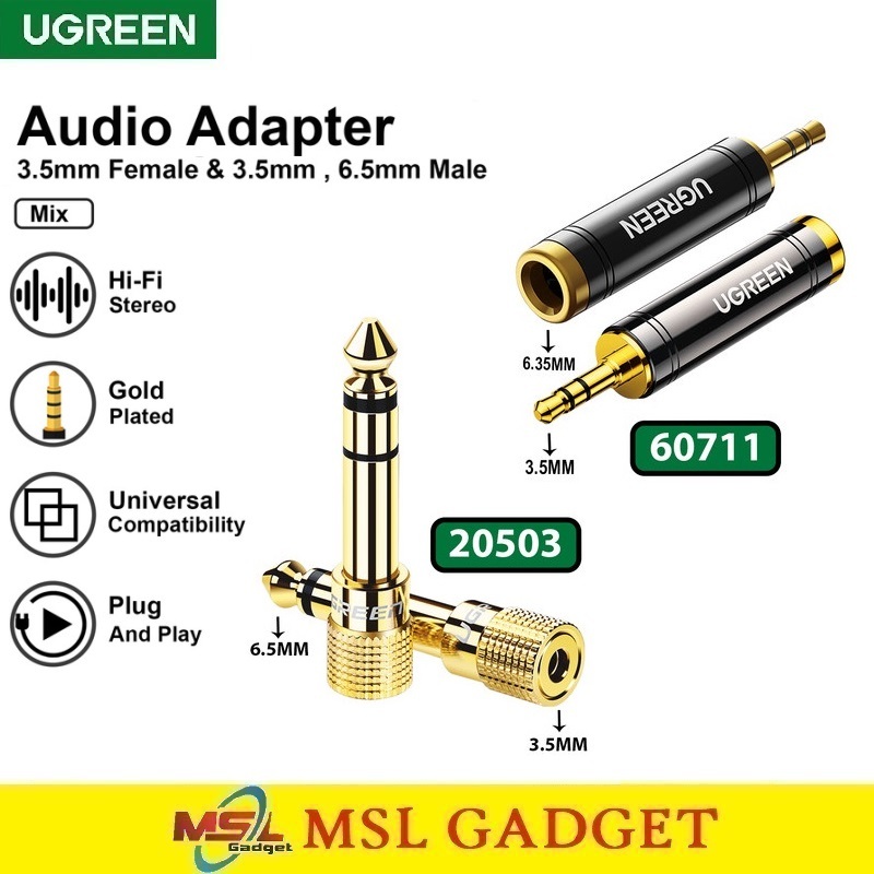 Jual UGREEN Adapter Konverter Audio Jack Akai 6.5mm 6.35mm to Aux 3.5mm Male to Female | Shopee ...