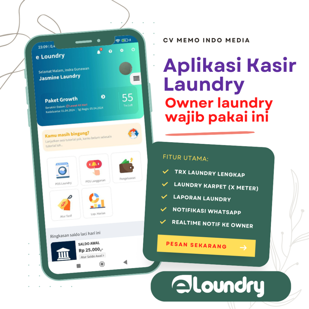 Jual Eloundry Aplikasi Kasir Laundry Android Online dengan Notifikasi ...