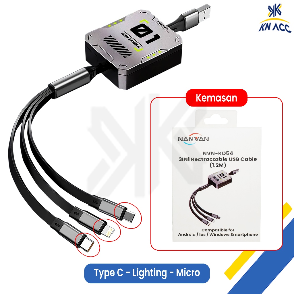 Jual [KN ACC] NANVAN NVN-KD54 USB KABEL CASAN FAST CHARGING 3IN1 NO1 ...