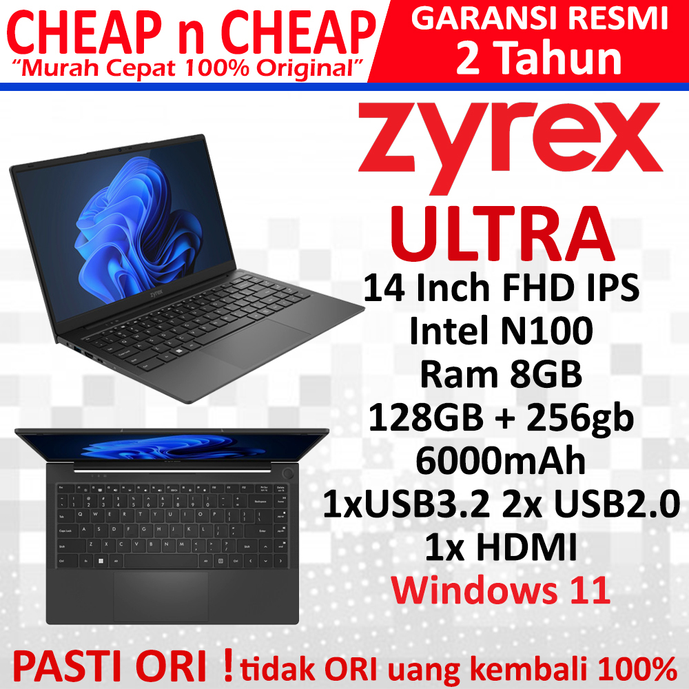 Jual Laptop Zyrex Ultra Intel N100 8GB 128GB + 256GB 14" FHD IPS Windows 11 - Notebook Intel ...