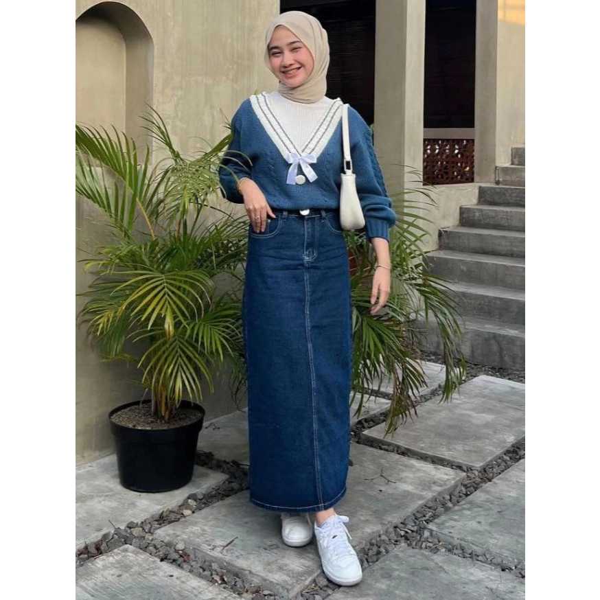 Jual Az Rok Jeans Panjang Wanita Skirt Theana Rok Jeans Span Korean ...