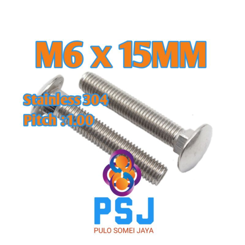 Jual Baut CB Stainless 304 M6 x 15 / Carriage Bolt / Baut Payung | Shopee Indonesia