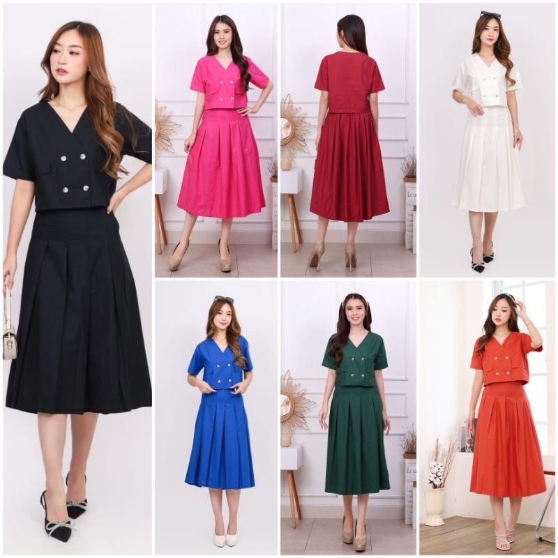 Jual Qiyana Set - Set Wanita Rok Atasan Crop Rok A line Flare Panjang ...