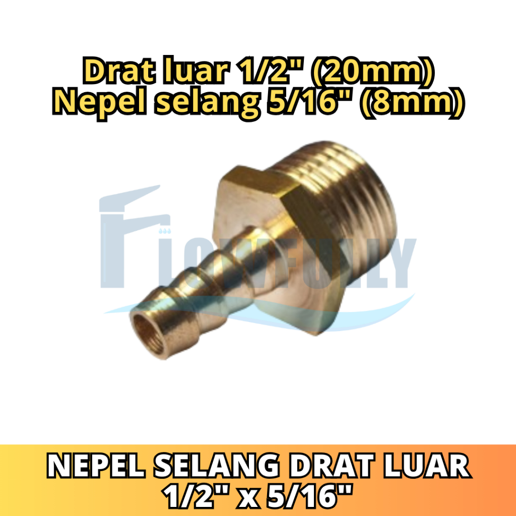 Jual NEPEL SELANG DRAT LUAR 1/2 X 5/16 INCH KUNINGAN SAMBUNGAN DRAT ...
