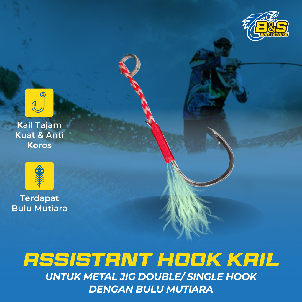Jual Assistant Hook Kail Metal Jig Double/Single Hook dengan bulu ...