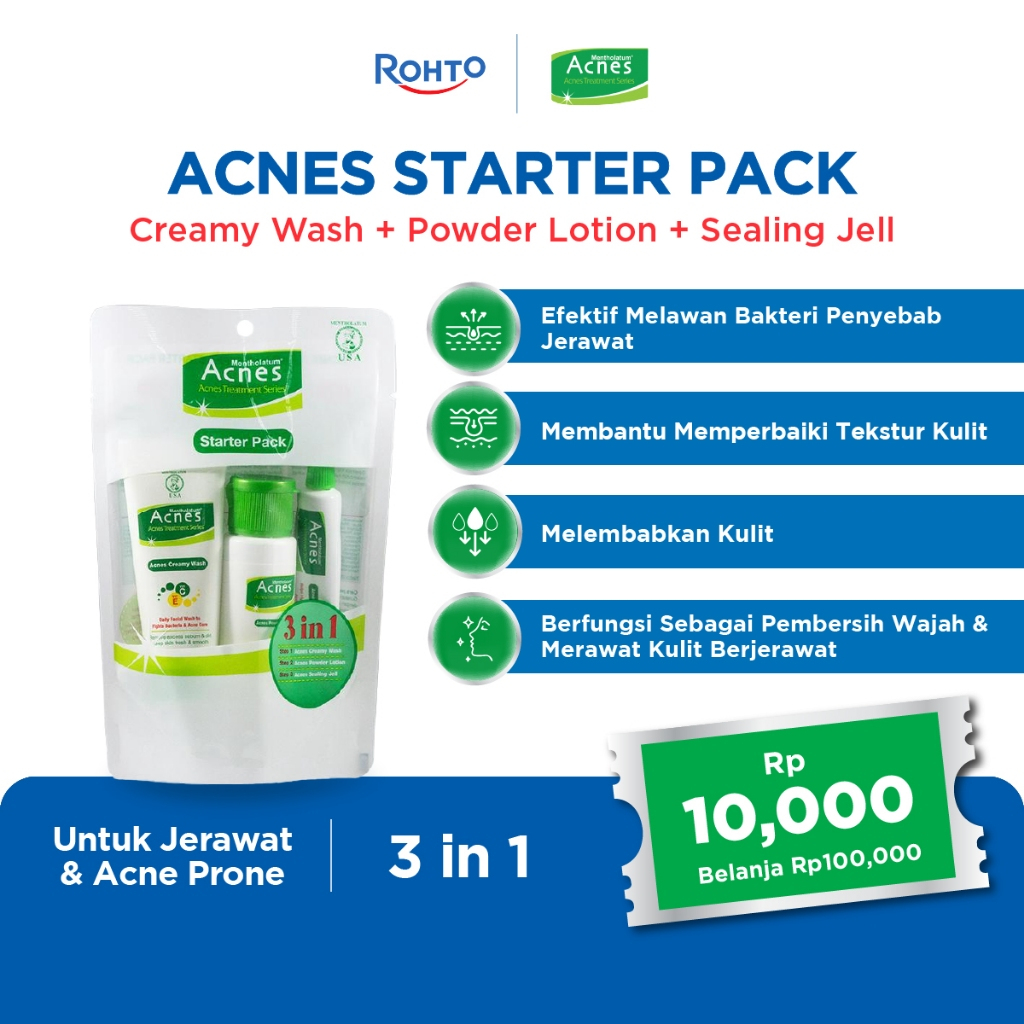 Jual Acnes Starter Pack - Creamy Wash + Powder Lotion + Sealing Jell ...