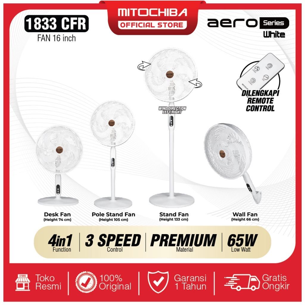 Jual MITOCHIBA Kipas Angin Remote 4in1 Multifungsi 1833CFR 16 Inch AERO ...