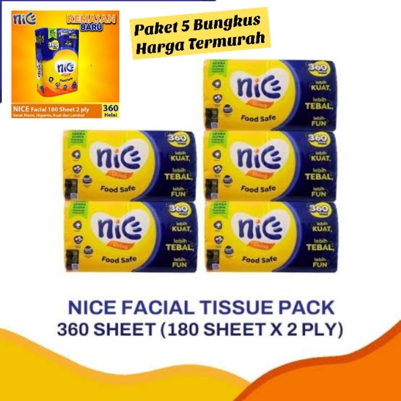 Jual Paket 5 Bungkus Tisu Nice Living Lebih Kuat Lebih Tebal 360s 2 PLY ...