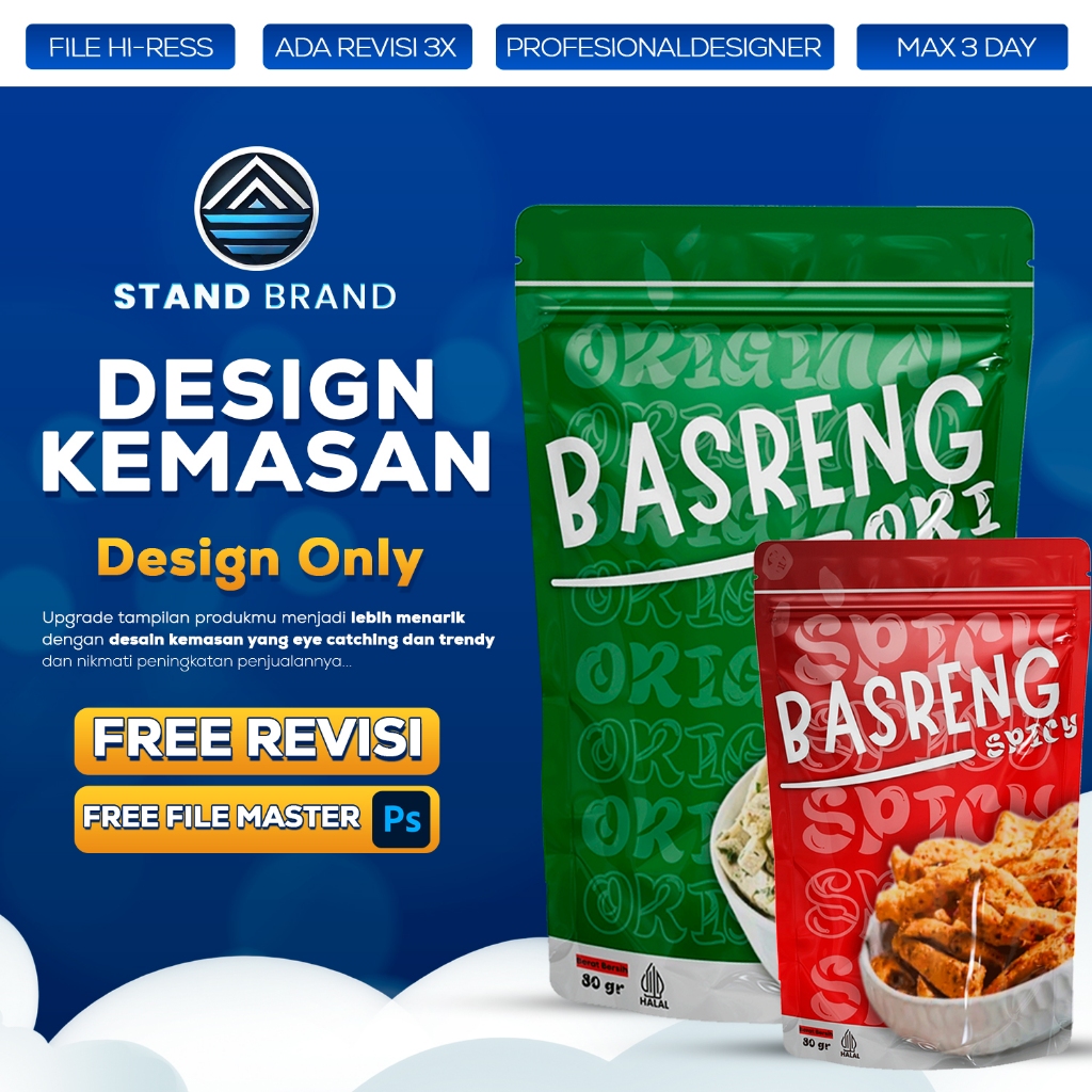 Jual Jasa Desain Packaging Standing Pouch 2 sisi Desain Kemasan Snack ...