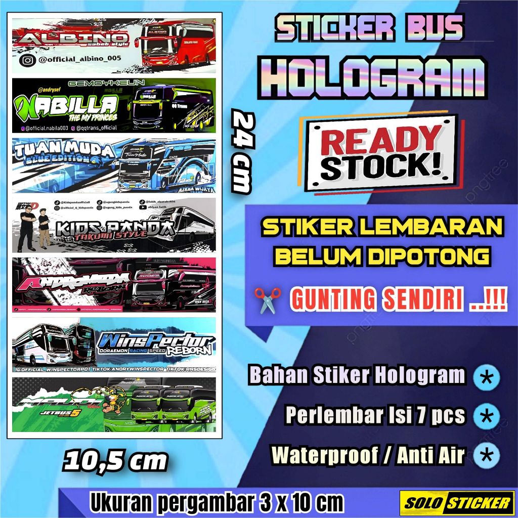 Jual Stiker Bus Hologram Lembaran Isi 7pc Sticker Bis Albino Maudi ...