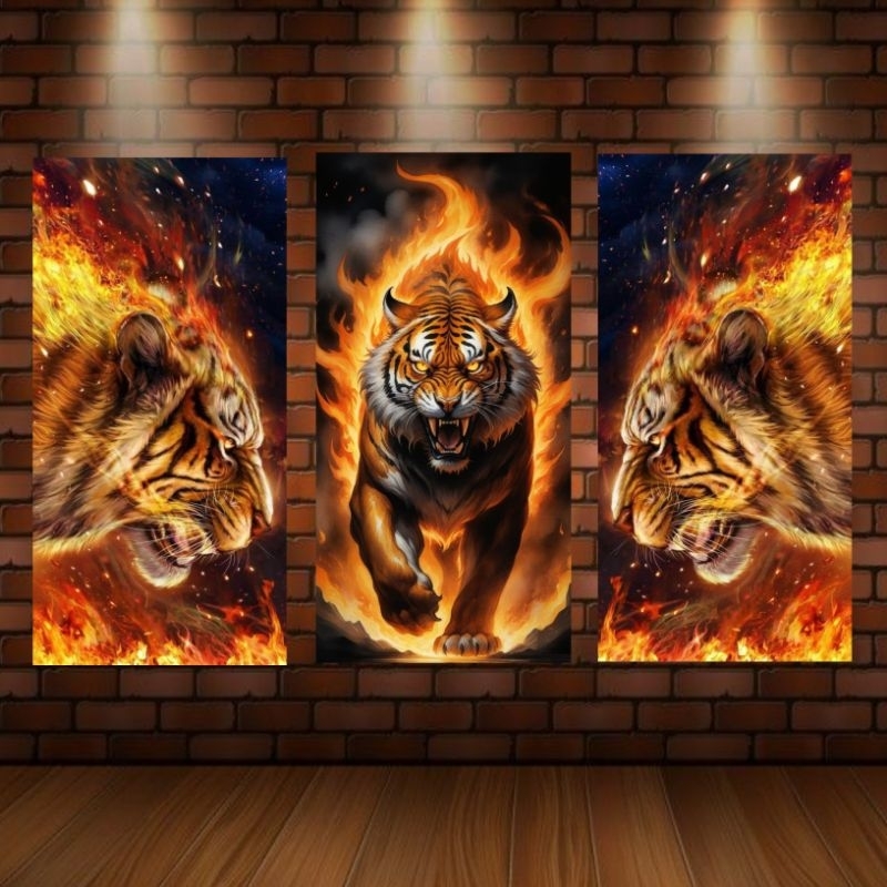 Jual 1 set poster harimau menyala untuk walldecor atau dekorasi dinding ...