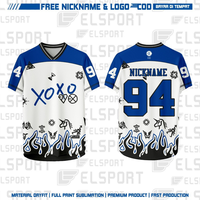 Jual jersey baju KOREA Exo Xoxo BIRU gratis pasang nama | Shopee Indonesia