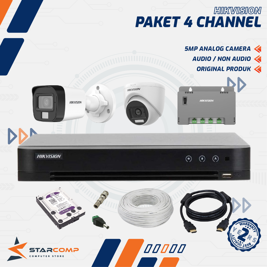 Jual PAKET CCTV HIKVISION 5MP 4 Channel Outdoor Indoor Audio Analog 4CH | Shopee Indonesia