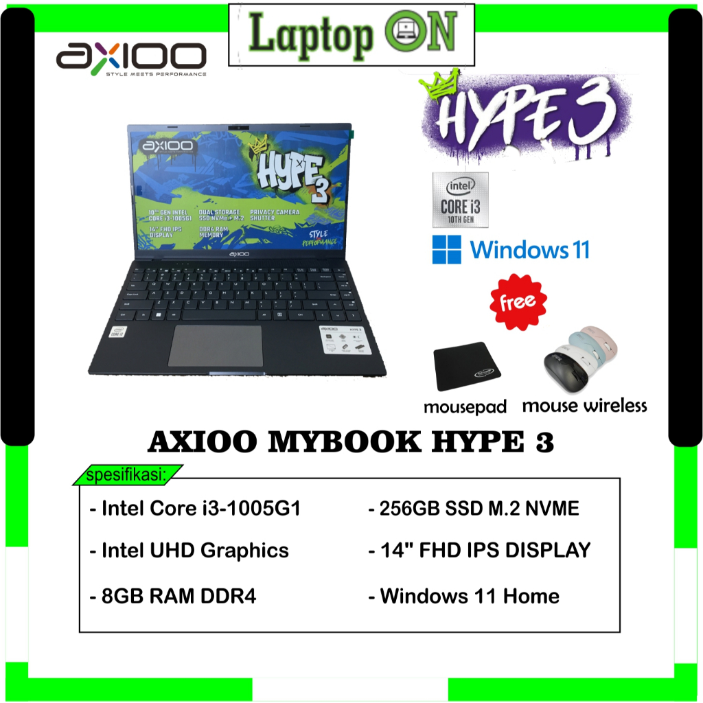 Jual AXIOO Mybook HYPE 3 Intel Core i3 1005G1 RAM 8GB SSD 256GB Win11 / AXIOO CORE I3 / LAPTOP ...