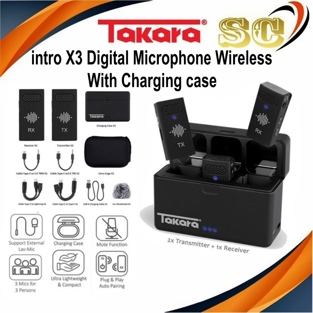 Jual Takara INTRO X3 Digital Wireless Mic Microphone with Charging Case ...