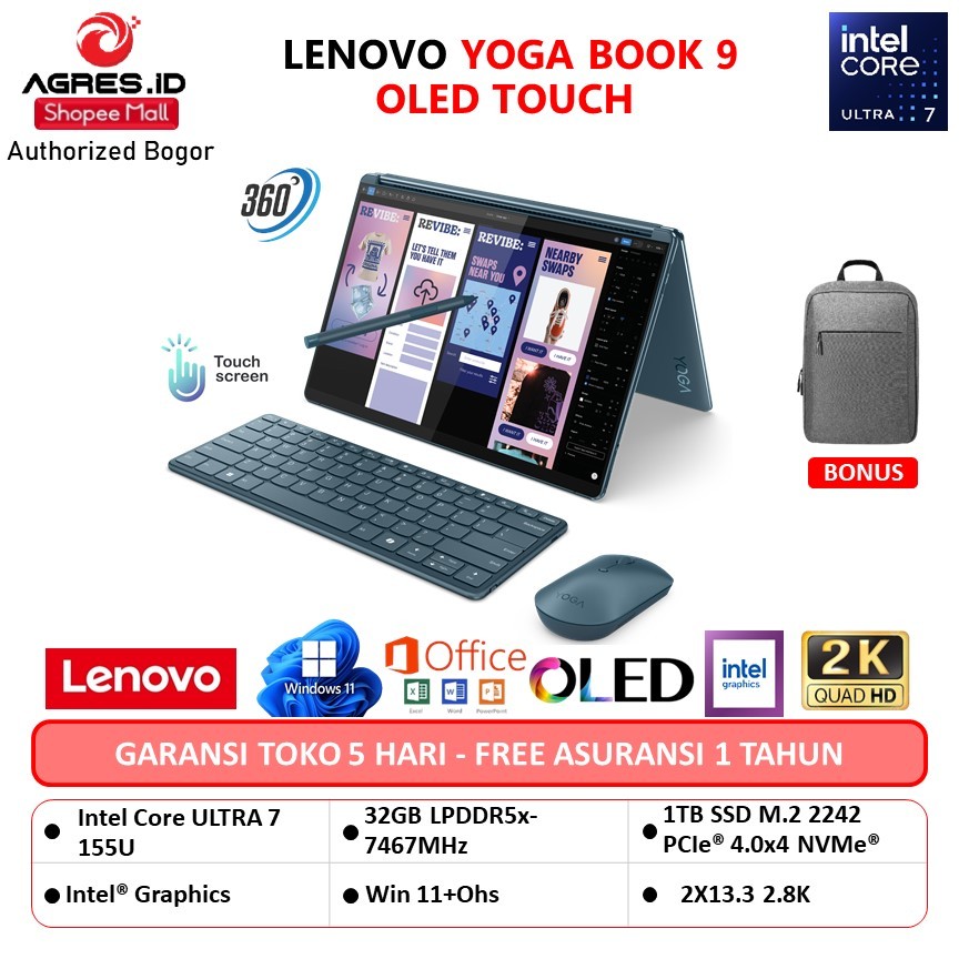 Jual LENOVO YOGA BOOK 9 OLED TOUCH ULTRA 7 155U 32GB 1TB W11+OHS 2X13.3 ...