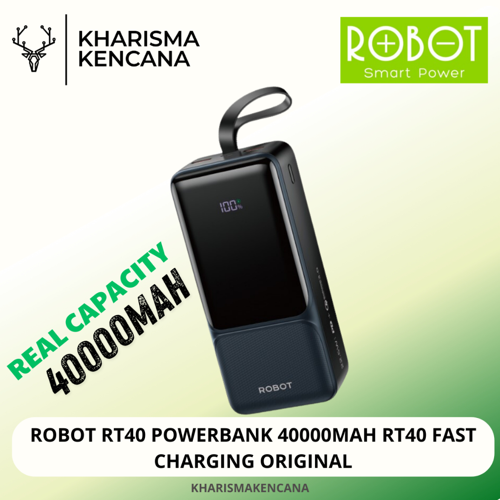 Jual ROBOT RT40 POWERBANK 40000MAH RT40 FAST CHARGING ORIGINAL | Shopee ...
