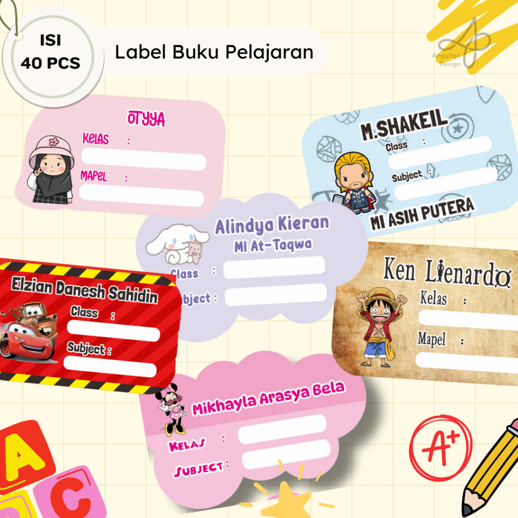 Jual Stiker Label Buku Pelajaran CUSTOM NAMA DAN SEKOLAH Bahan HVS ...