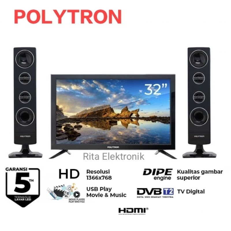 Jual TV LED 32 Inchi Polytron Minimax PLD 32TV1755 Plus Speaker Tower | Shopee Indonesia