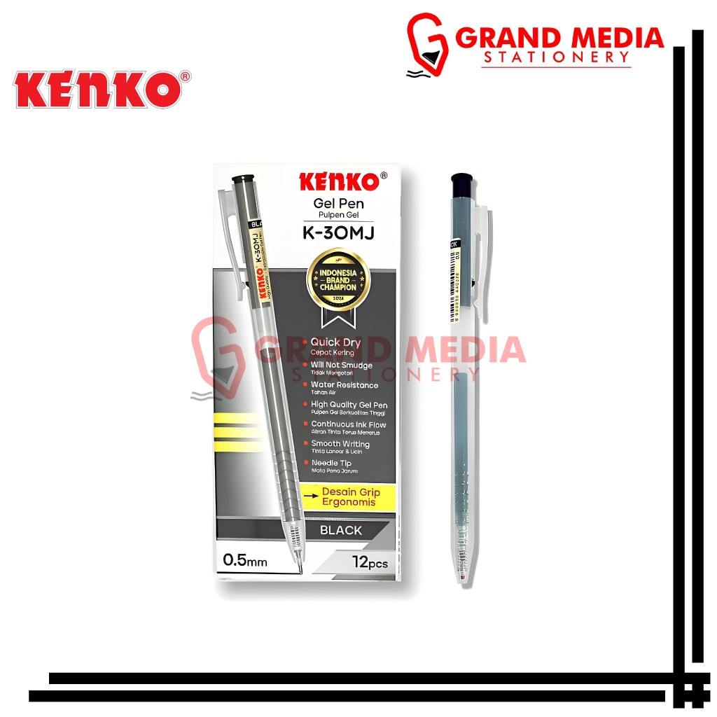 Jual [GRAND MEDIA] BALLPOINT / PENA / PULPEN GEL KENKO K-30MJ HITAM / 1PCS | Shopee Indonesia