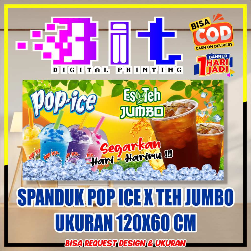 Jual SPANDUK/BANNER POP ICE & ES TEH ( BISA CUSTOM ) UKURAN 120X60 CM ...