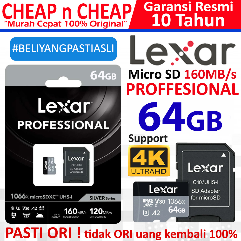 Jual Lexar Professional 64GB 4K Micro SD 150Mbps Class 10 - MicroSDXC UHS-I A1 64 GB MicroSD ...