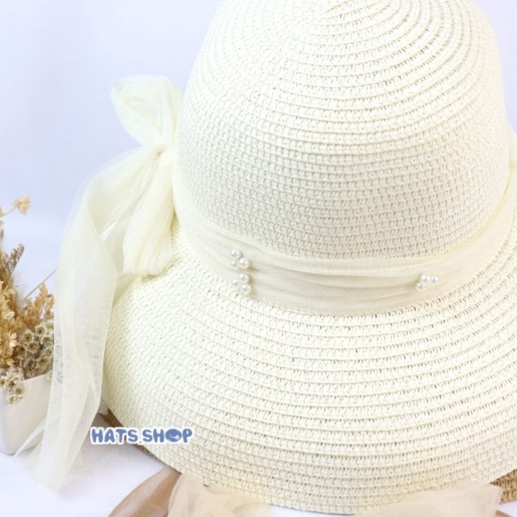 Jual Penjualan Pilihan Topi pantai oval model payung pita tile mutiara | Shopee Indonesia