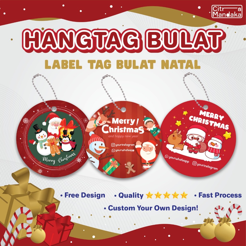 Jual Hang Tag Custom Christmas Gift Hampers Natal 1 Sisi Free Design ...
