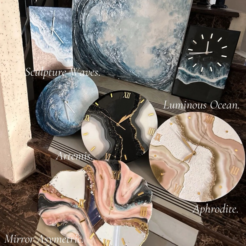 Jual Jam Dinding Kayu Resin Art Room Decor Estetik Quartz Custom ...
