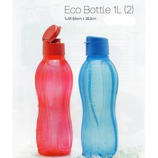 Jual tupperware eco bottle 1 liter merah biru tutup flip - botol minum ...