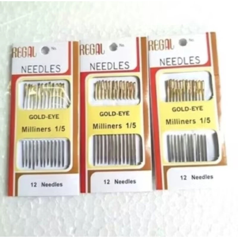 Jual JARUM JAHIT TANGAN REGAL GOLD EYE MILINERS 1/5 ISI 12 PCS NEEDLES ...