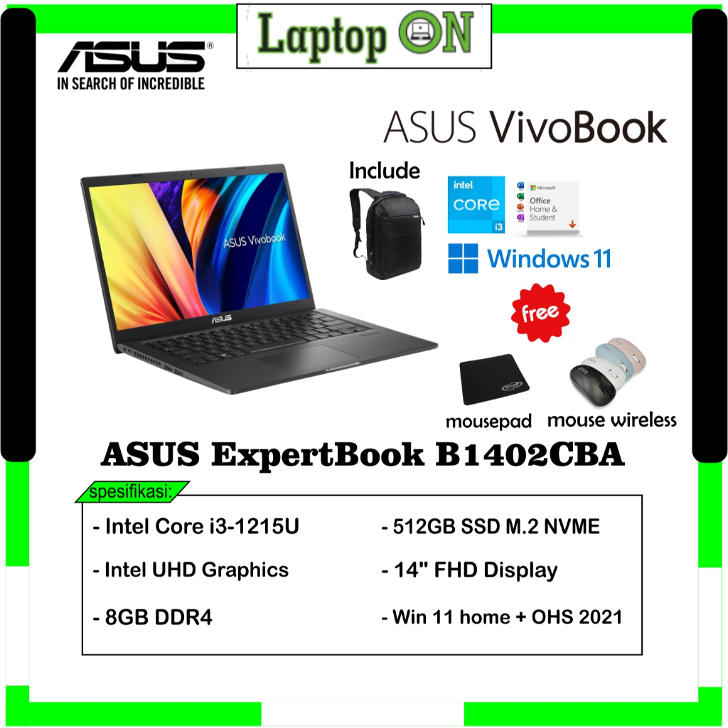 Jual ASUS ExpertBook B1402CBA Core i3 1215U Ram 8GB Ssd 512GB Win11 OHS ...