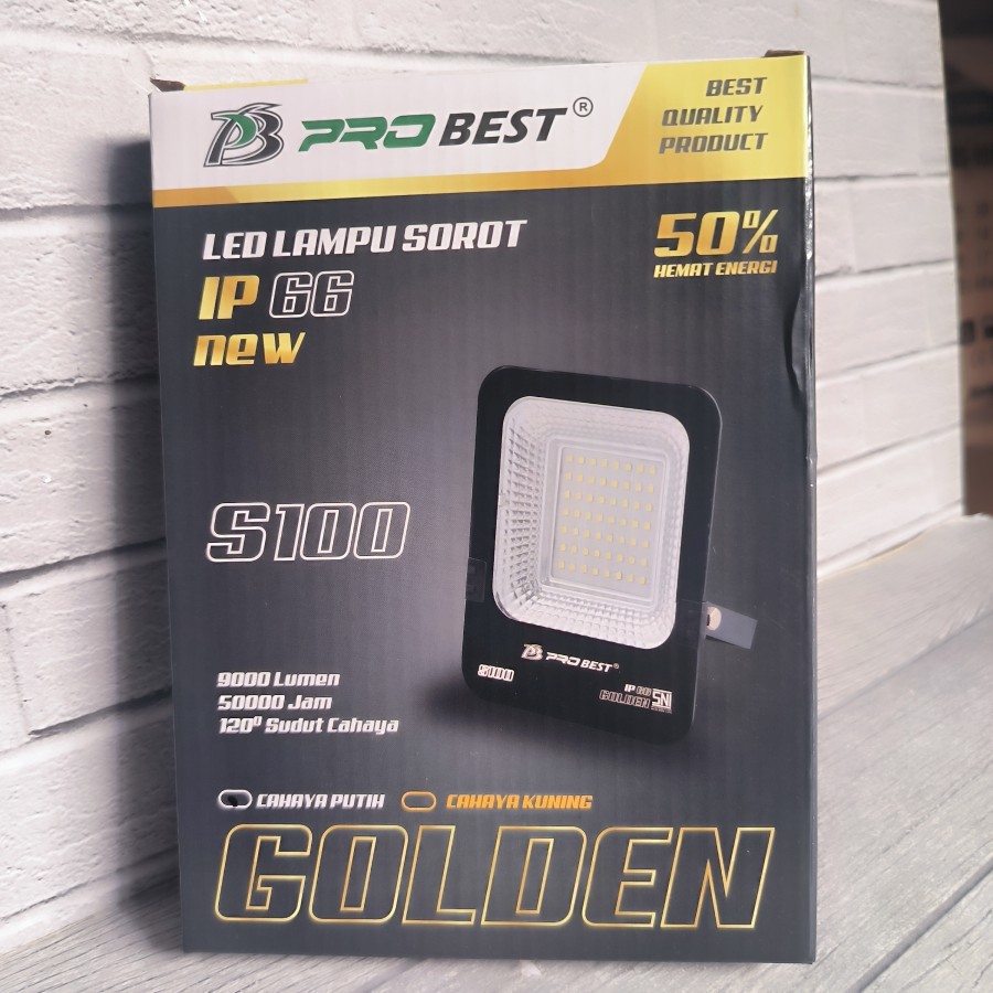 Jual Probest Golden Lampu sorot led 100w flood light CAHAYA PUTIH IP66 SNI | Shopee Indonesia