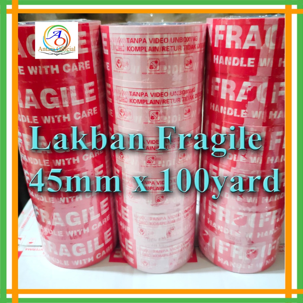 Jual Lakban Fragile Unboxing Video 45mmx100yard 1 Pack Isi 6 Roll 2 Inch Selotip Packing Merah ...